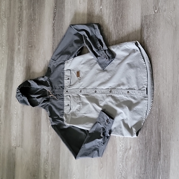 Shirts | Dravus Meddark Blue Chambray Button Up Long Sleeve Hoodie ...